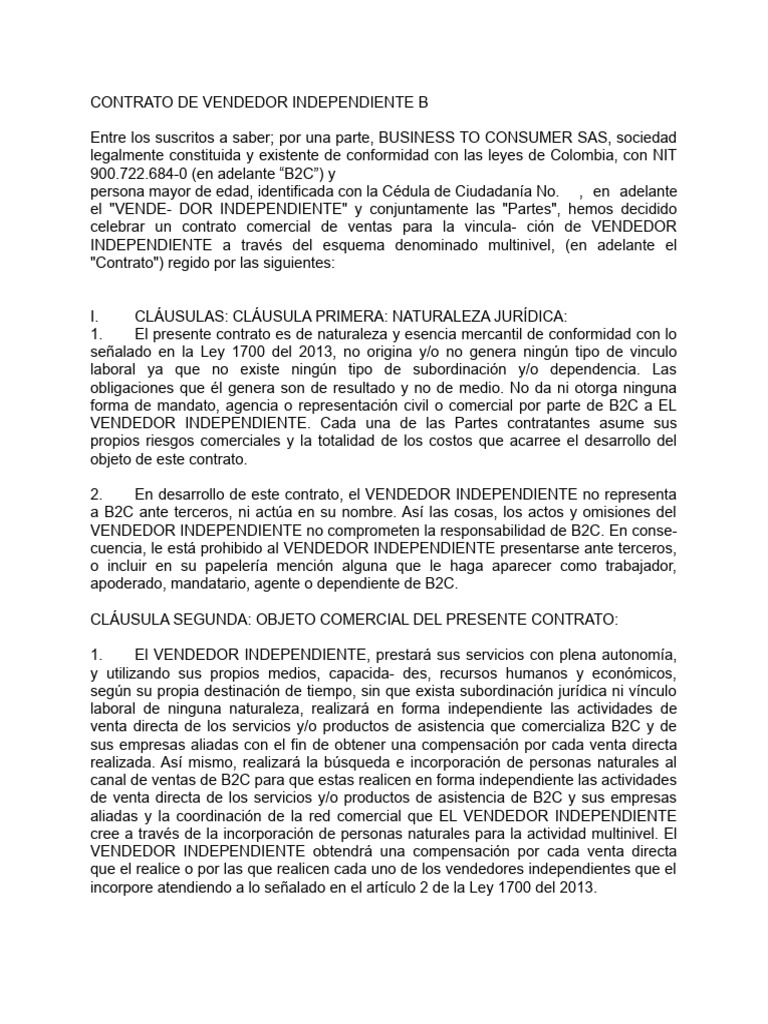 Contrato de Vendedor Independiente B | PDF | Pensión | Propiedad intelectual