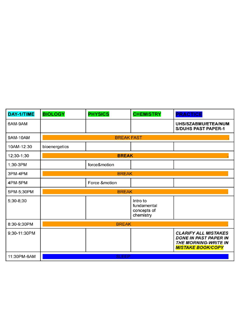 30 Days Time Table | PDF