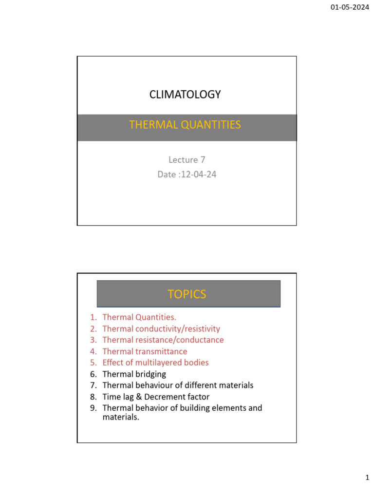 Climatology Lecture Handout - L7 | PDF | Thermal Insulation | Heat