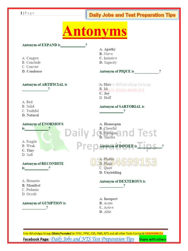 Antonym | PDF | Language Arts & Discipline | Foreign Language Studies
