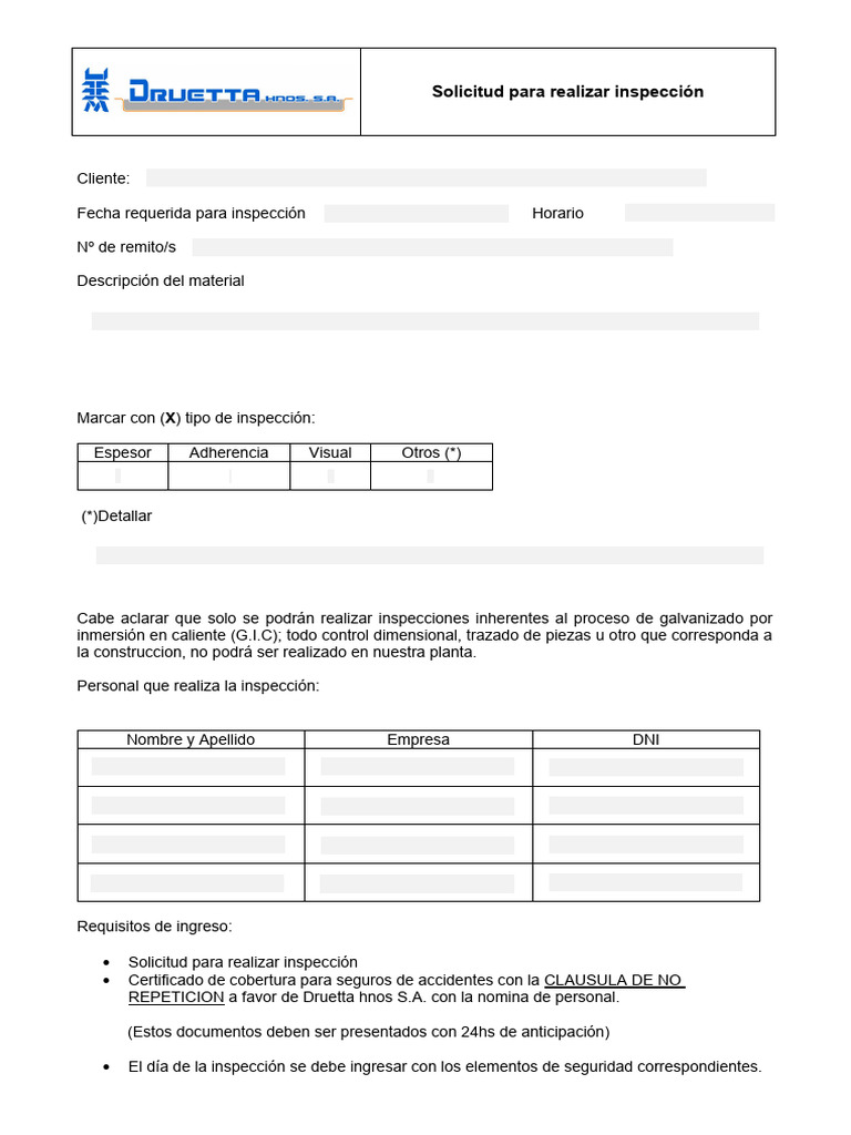 Anexo I - Solicitud para Realizar Inspeccion | PDF