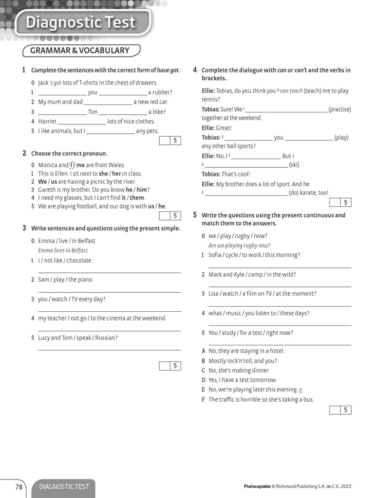 Achievers A2 Diagnostic Test | PDF
