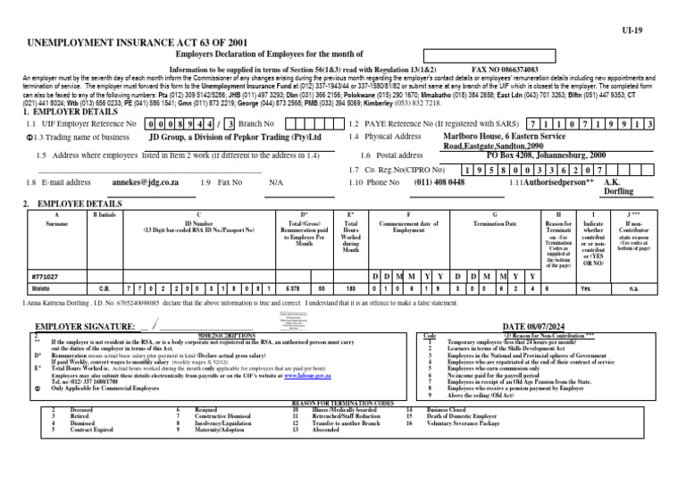 Unemployment Insurance Act 63 of 2001 | PDF | Salary | Payroll Tax