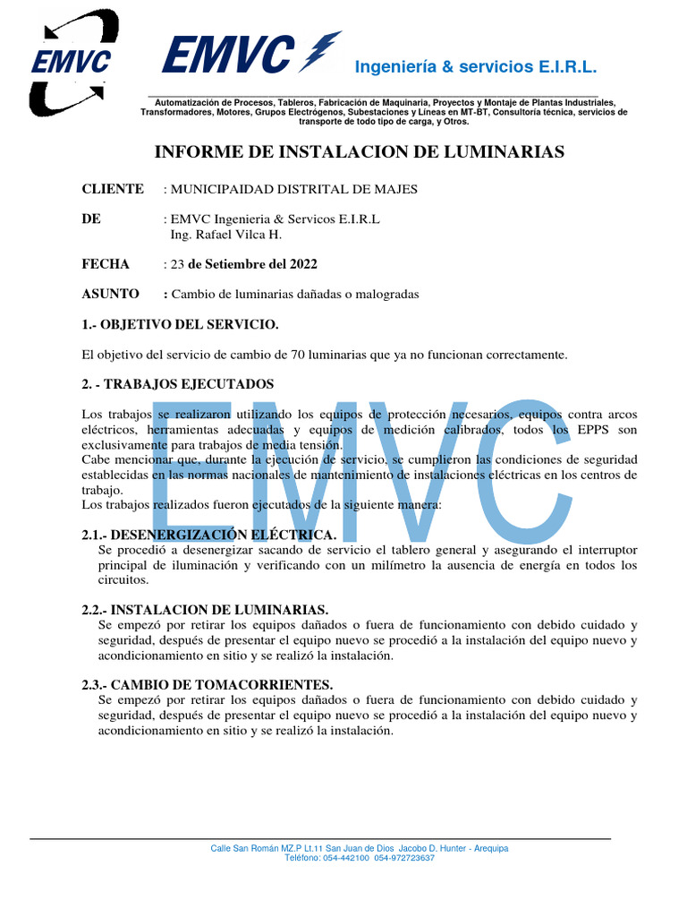 Informe Municipalidad de Pedregal Luminarias | PDF | Ingenieria Eléctrica | Ingeniería