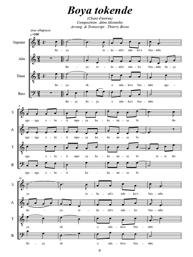 BOYA TOKENDE O NDAKO YA NZAMBE - Akim Mutamba - Arr. Thierry Bizau | PDF