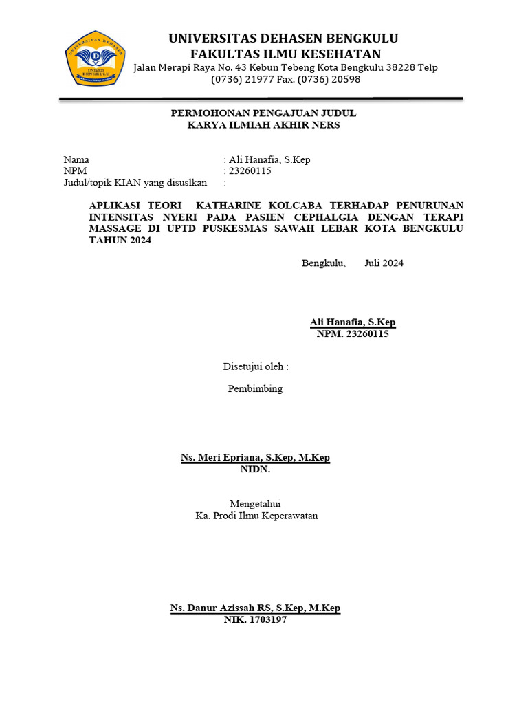 Permohonan Pengajuan Judul Kian | PDF | Sains & Matematika