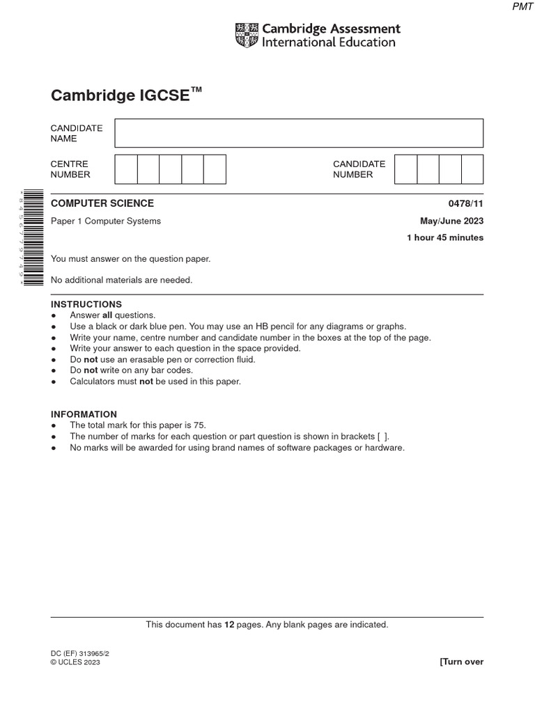 June 2023 (v1) QP - Paper 1 CAIE Computer Science IGCSE | PDF | Computer Data Storage | Read ...