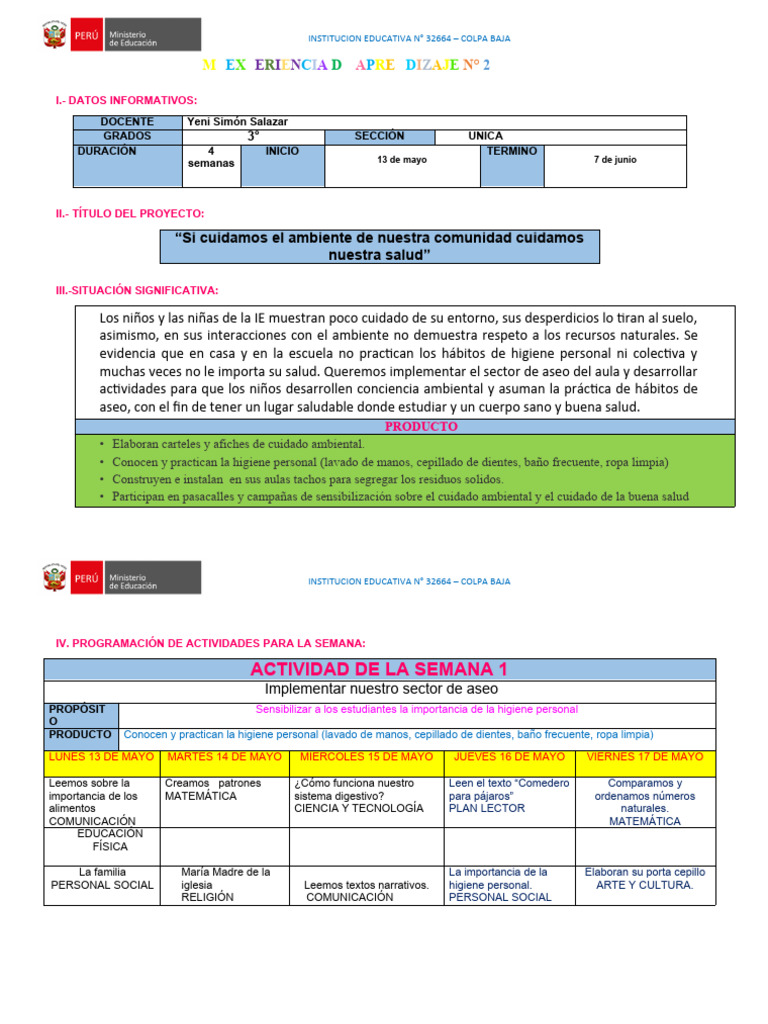 Experiencia De Aprendizaje 2 Pdf Aprendizaje Sustracción