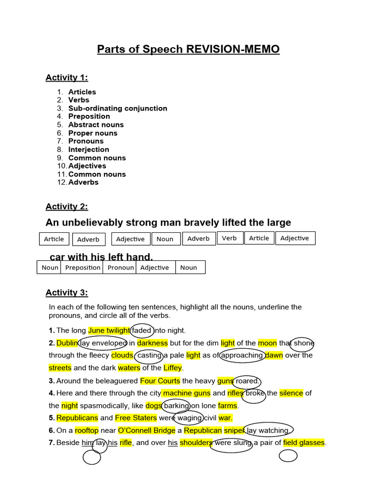 Memo Parts of Speech Revision WK | PDF | Noun | Part Of Speech