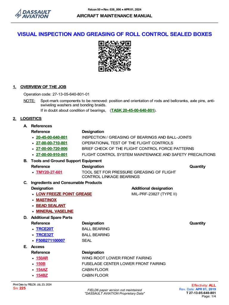 T 27-13-05-640-801-Visual Inspection and Greasing of Roll Control Sea ...