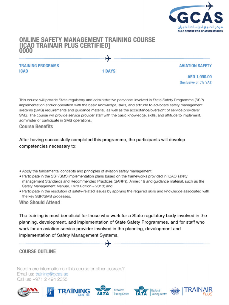 Online Safety Management Training Course ICAO TRAINAIR PLUS CERTIFIED ...