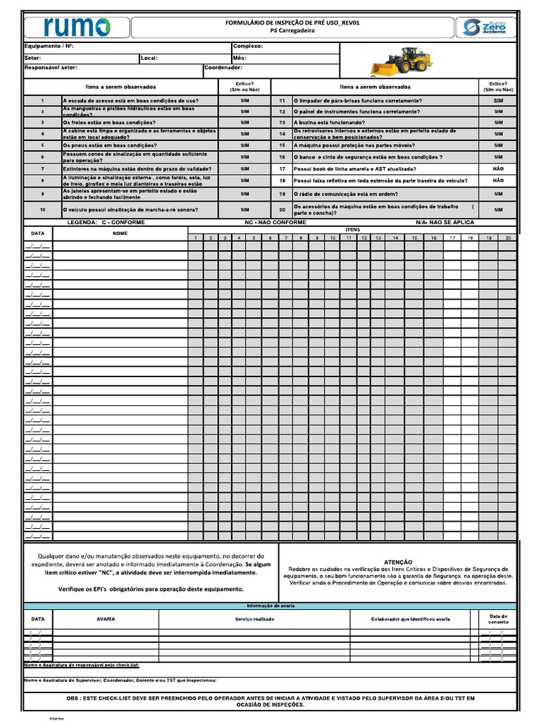 Checklist Pa Carregadeira | PDF