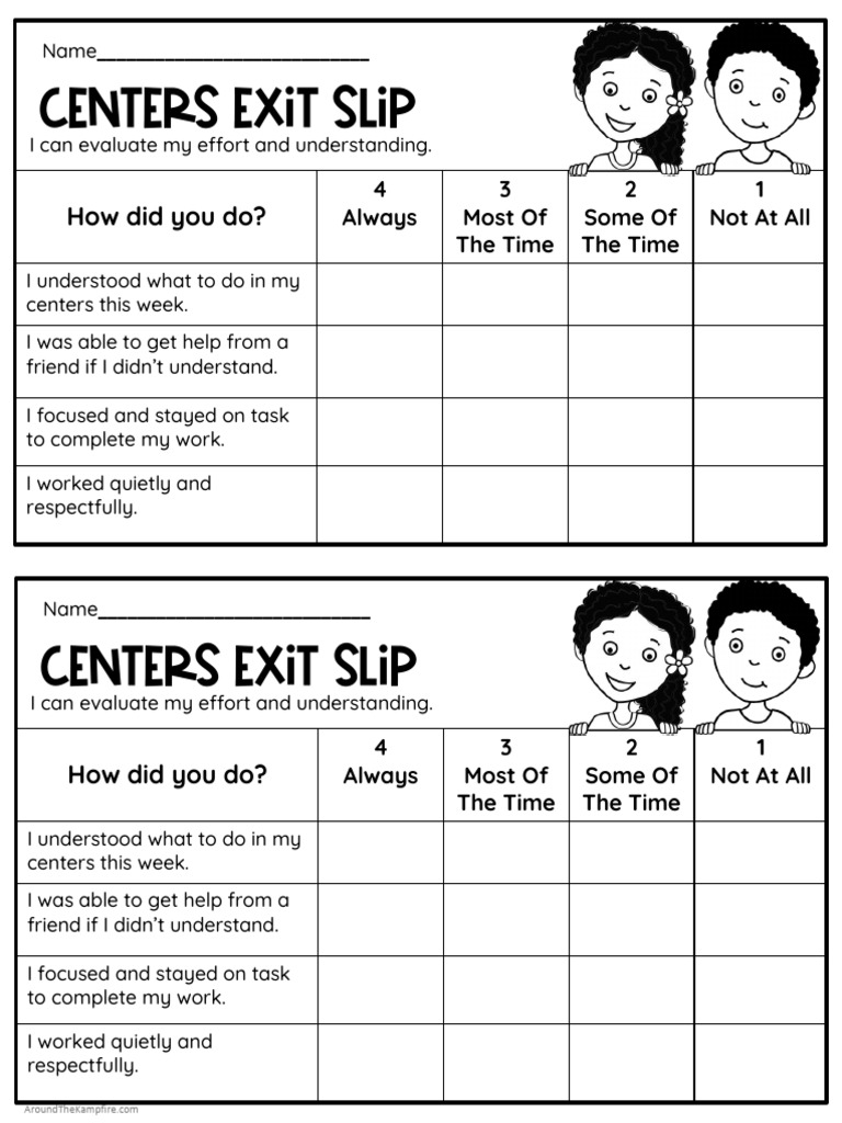 Center Exit Slips | PDF | Language Arts & Discipline