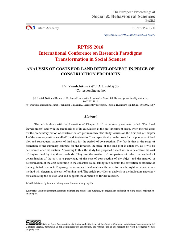 Analysis of Costs For Land Development in Price of | PDF | Discounting ...