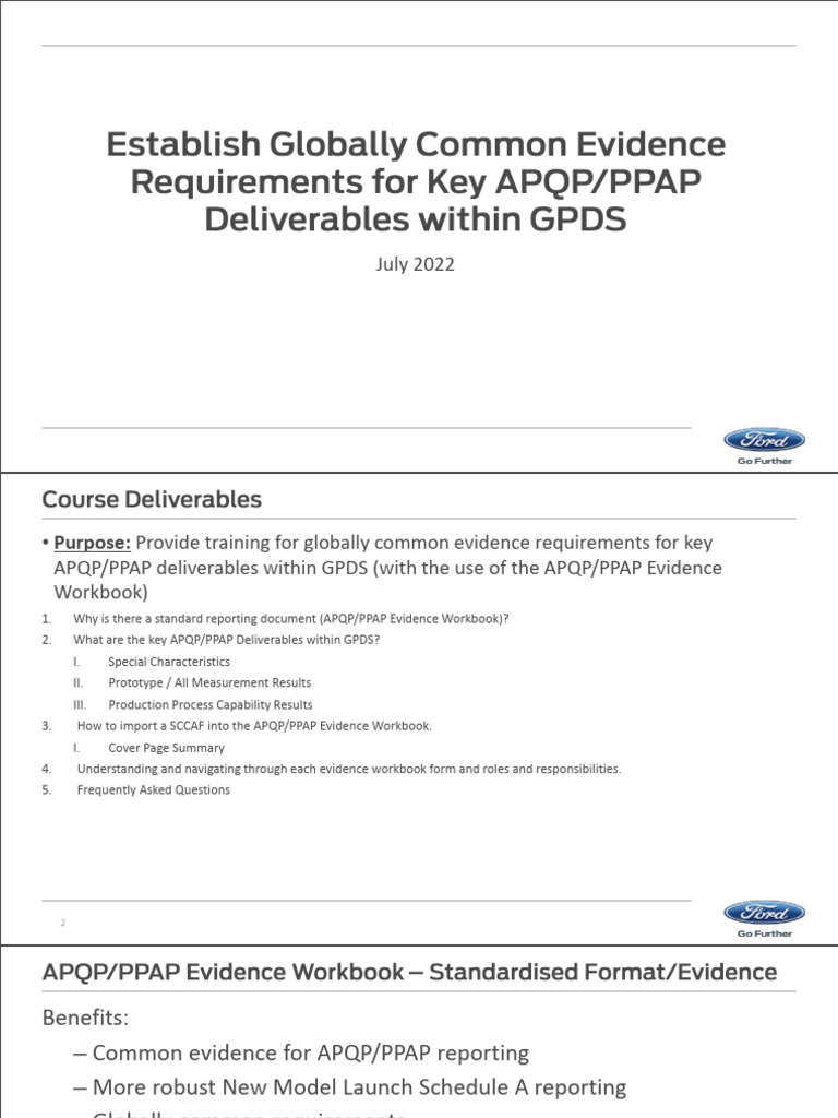 APQP PPAP Evidence Workbook Training | PDF | Specification (Technical Standard) | Prototype