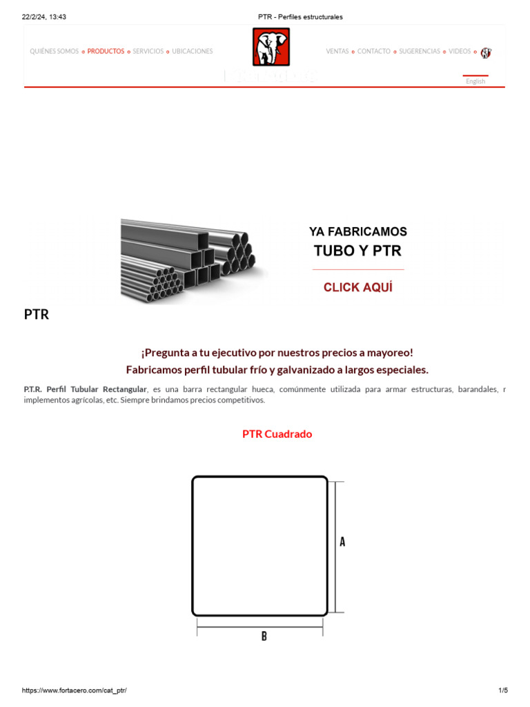 Perfiles Tubulares Rectangulares PTR | PDF