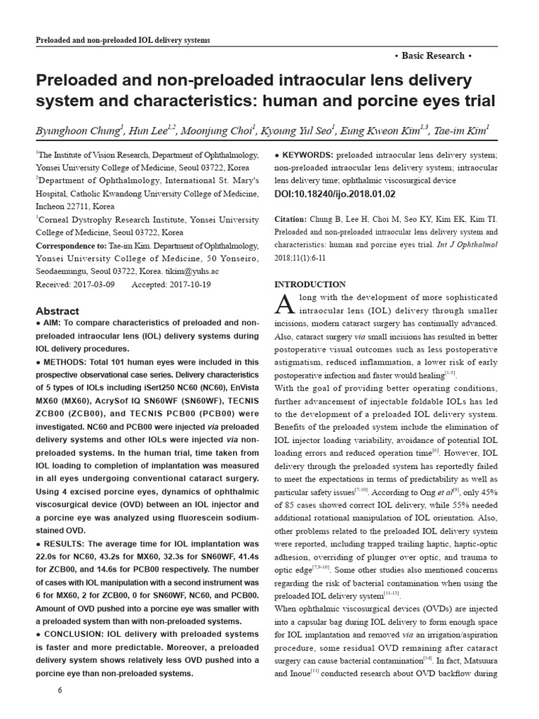 Preloaded and Non-Preloaded Intraocular Lens Delivery System | PDF ...
