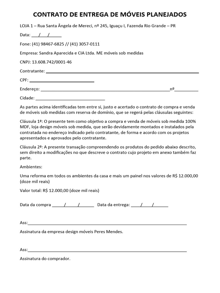 Contrato de Entrega de Móveis Planejados | PDF