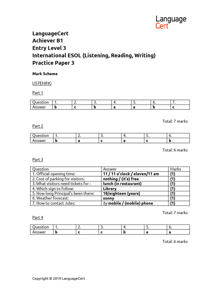 LanguageCert PP3 B1 IESOL Ms | PDF