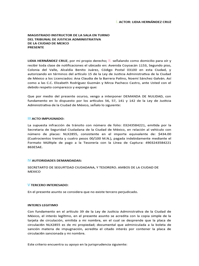 Escrito inicial - boleta de infracción de tránsito | PDF | Caso de ley ...