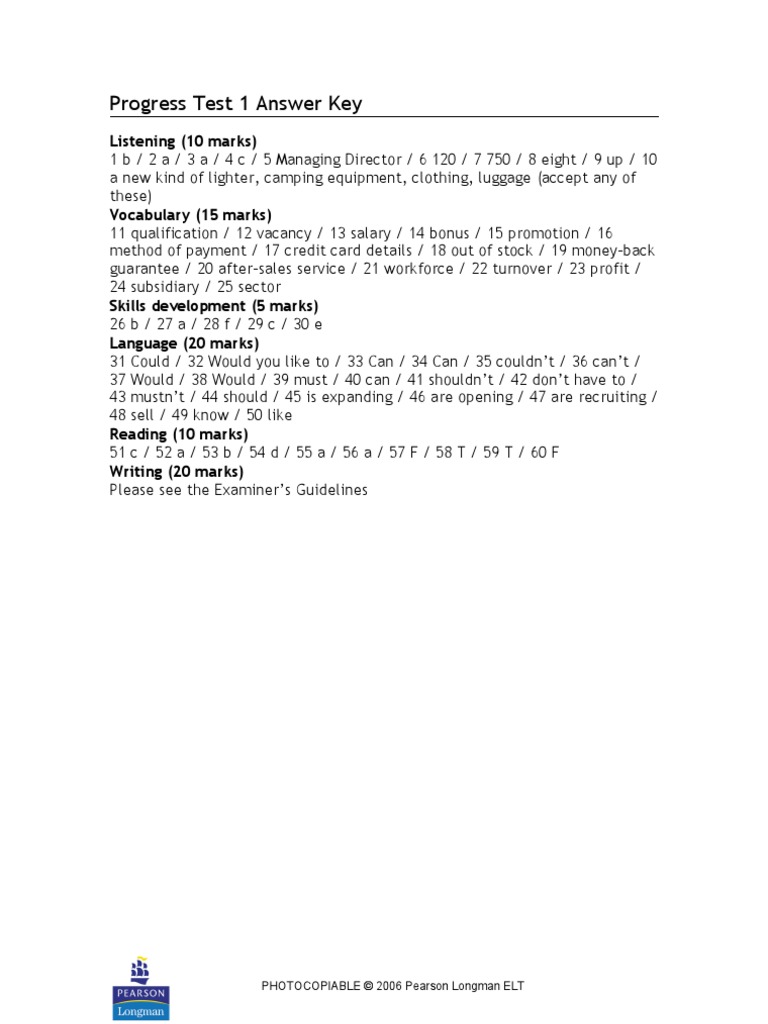 Progress 1 Key | PDF