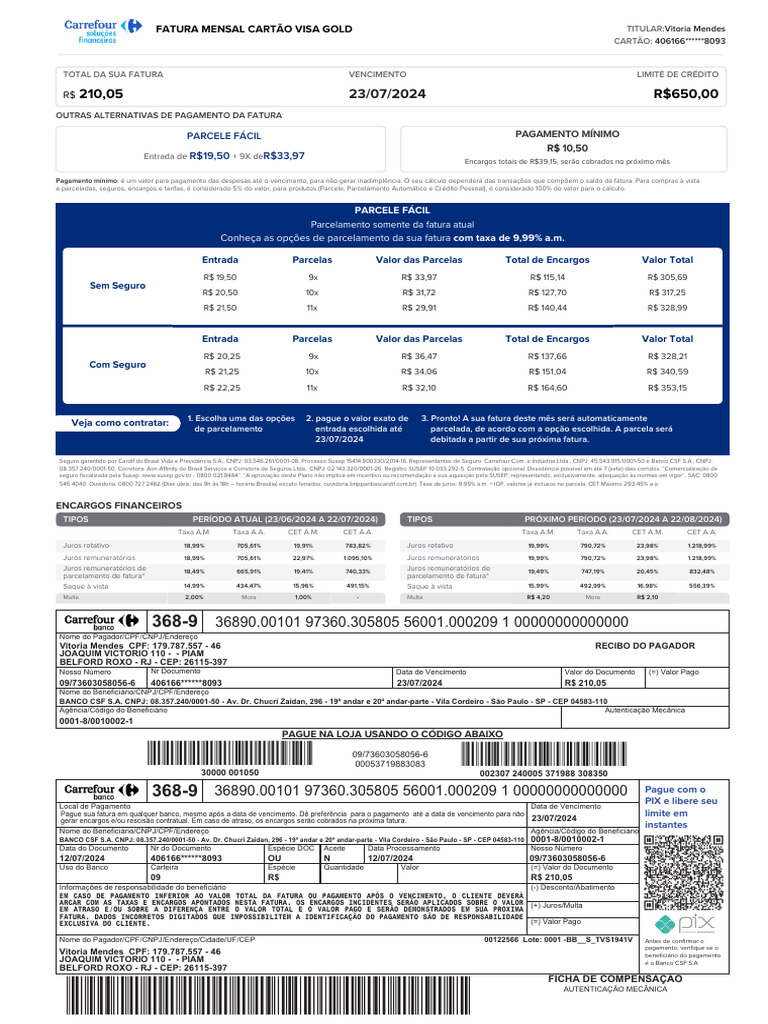 Fatura Carrefour | PDF | Economias | Business