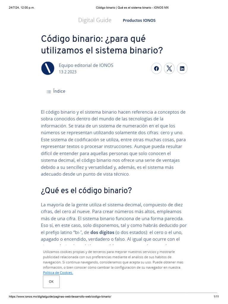 ¿Qué es el código binario? | PDF | Cookie HTTP | Byte