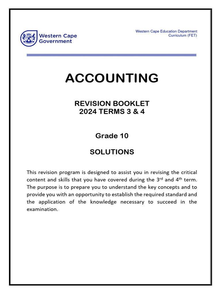 Grade 10 Accounting Revision 2024 | PDF | Book Value | Balance Sheet