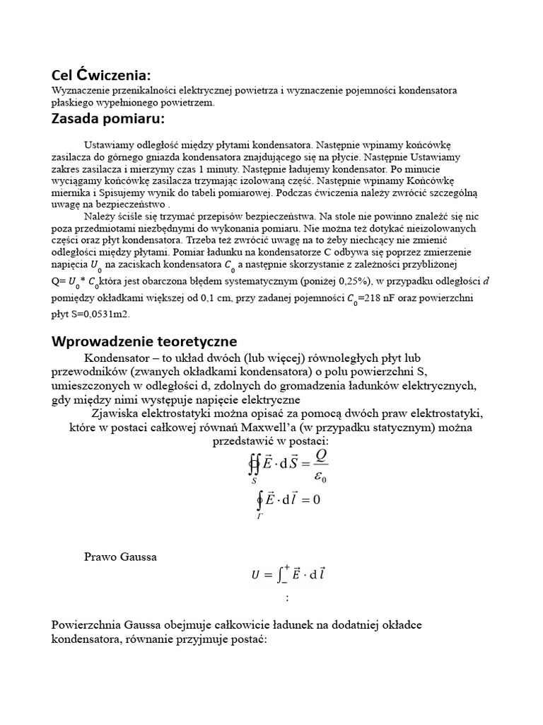 Cel Ćwiczenia: Zasada Pomiaru | PDF