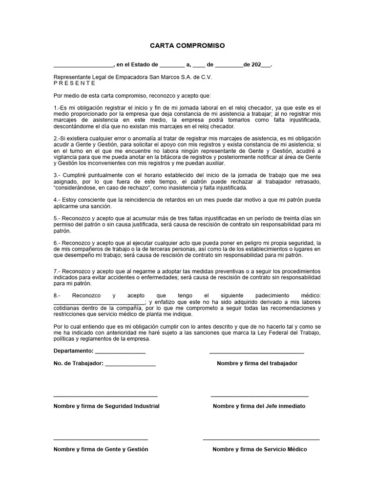 Carta Compromiso - Safety 2 de Ulises | PDF