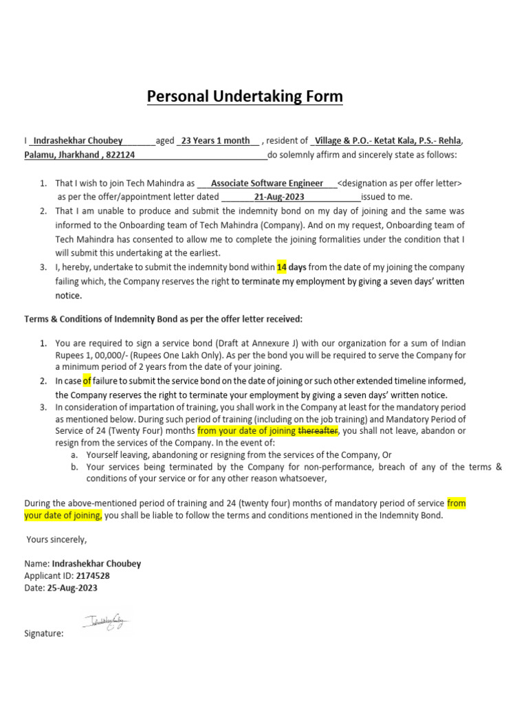 Indemnity Bond Undertaking - ELITE-1 | PDF | Private Law | Justice