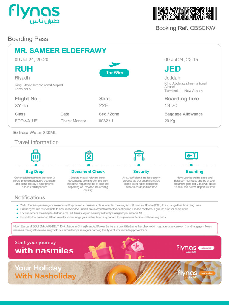 Flynas BoardingPass PNR QBSCKW - 09 Jul 2024-2 | PDF | Transport | Aviation
