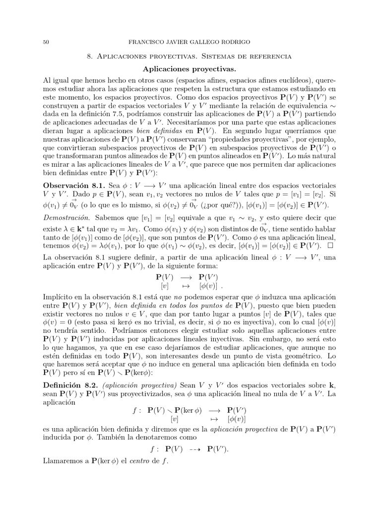 TEMA2-Geometria Proyectiva Segunda Parte | PDF | Mapa lineal | Valores propios y vectores propios
