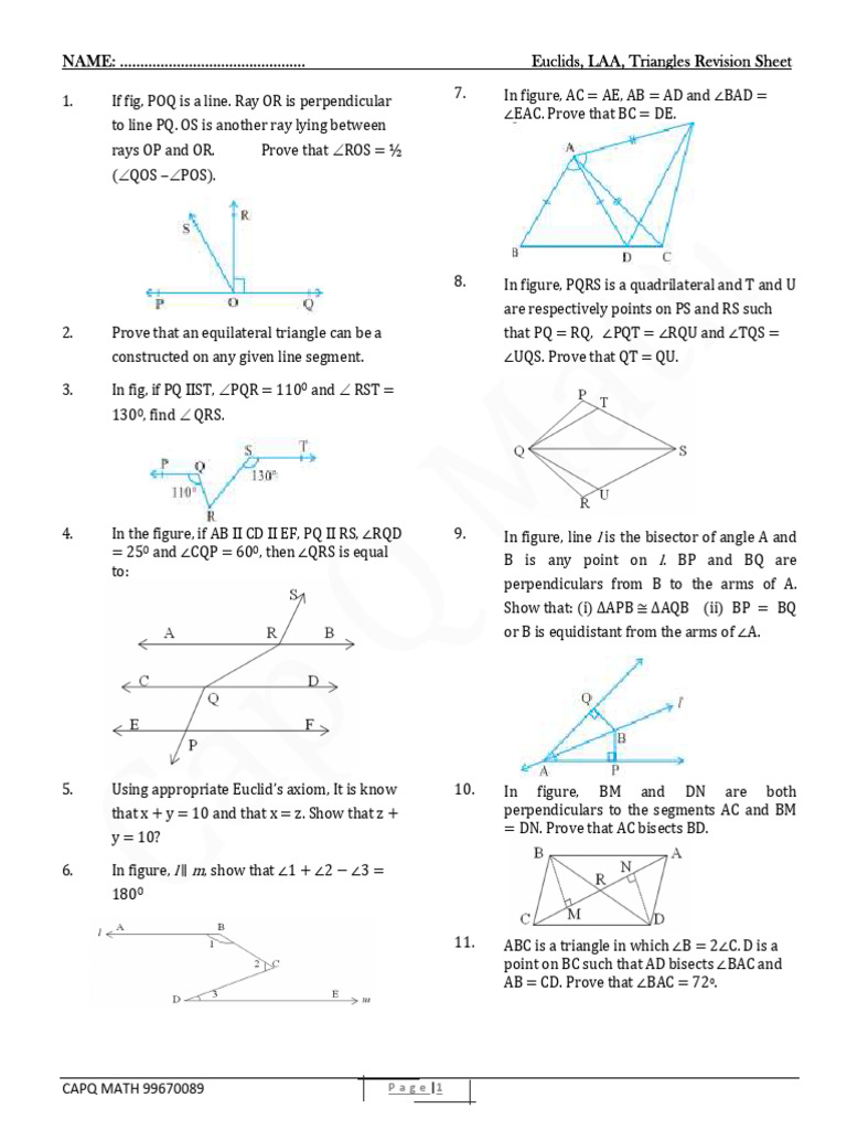 9th Revision Euclid, LAA, Triangles 2023-24 | PDF | Triangle Geometry ...
