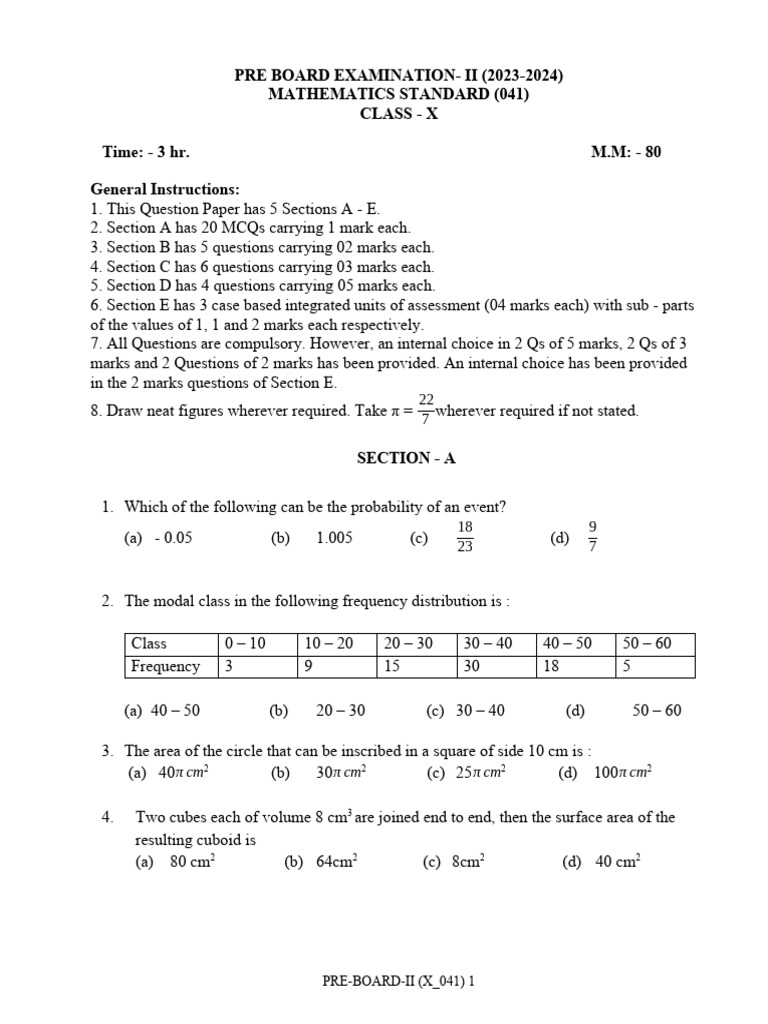 Preboard-2 Examination-23-24 | PDF | Circle | Area