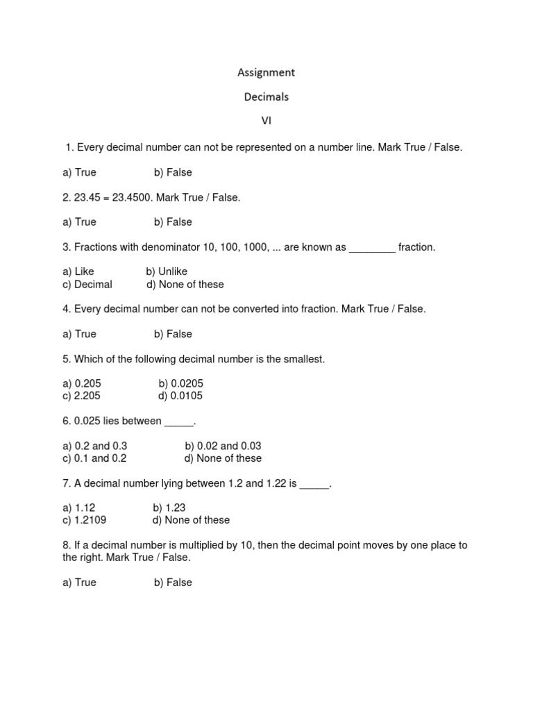 Assignment On Decimals | PDF | Teaching Methods & Materials