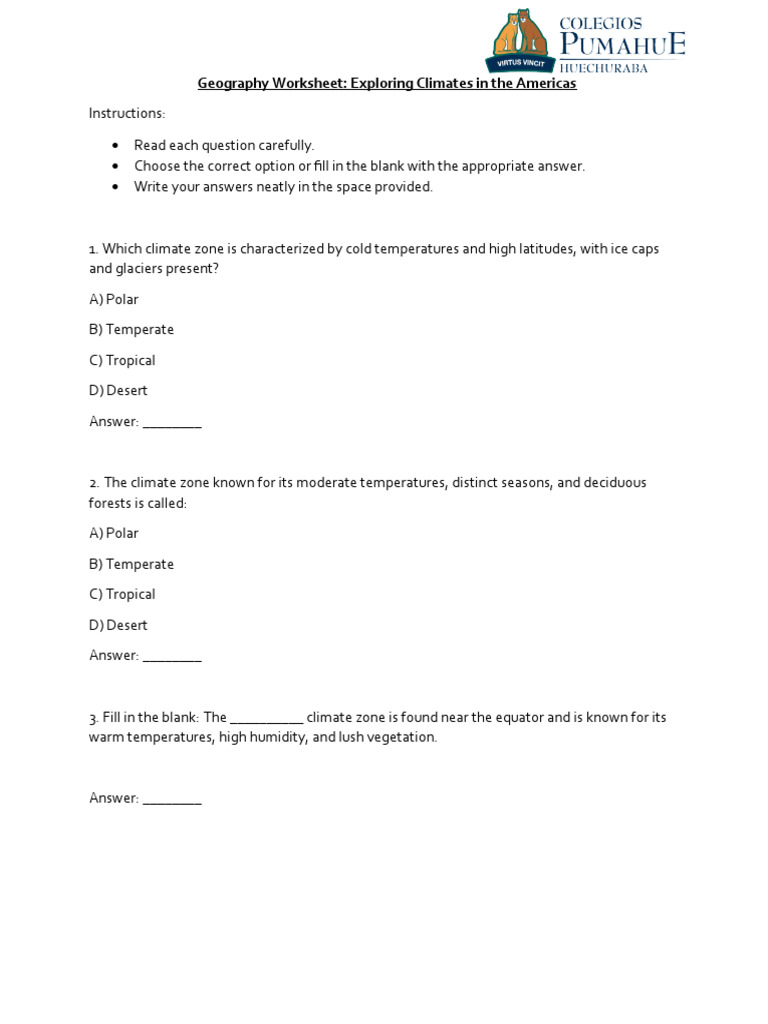 Geography Test Practice Worksheet 2 | PDF | Tropics | Temperate Climate