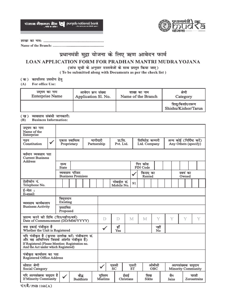 PNB-1166A Mudra Loan Application Form | PDF