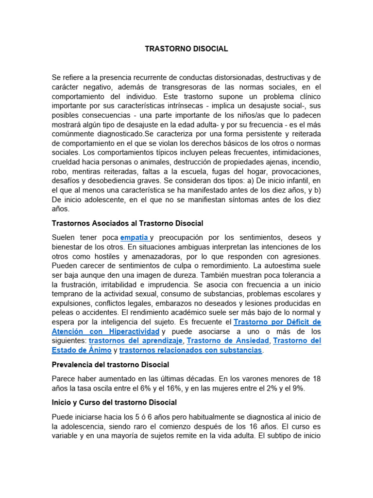Trastorno Disocial | PDF | Desorden hiperactivo y deficit de atencion | Trastorno mental