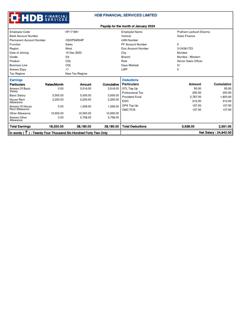 Payslip 2023 2024 1 hf171841 HDBFS | PDF | Personal Finance | Public Finance