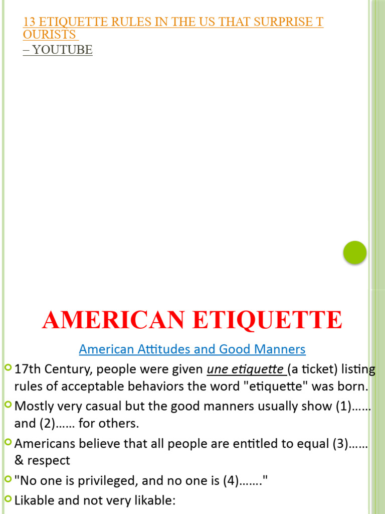 Day 4 - AMERICAN ETIQUETTE | PDF | Etiquette | Social Psychology