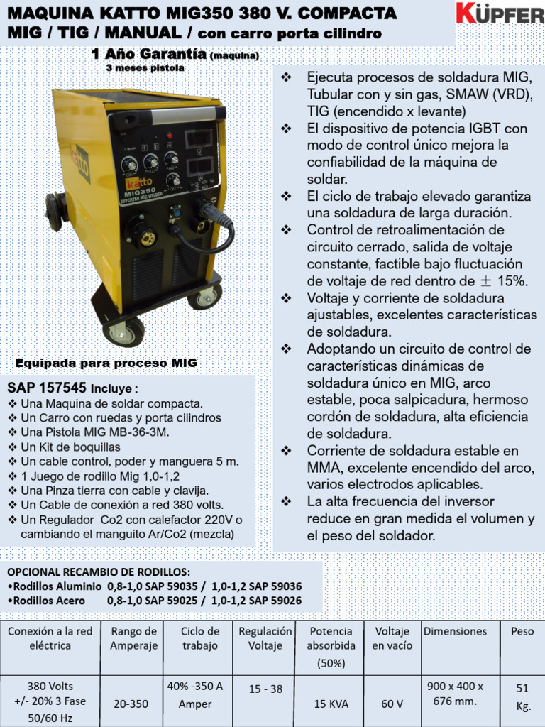 Katto Mig 350 (N293) 380V. Multiproceso | PDF | Soldadura | Construcción