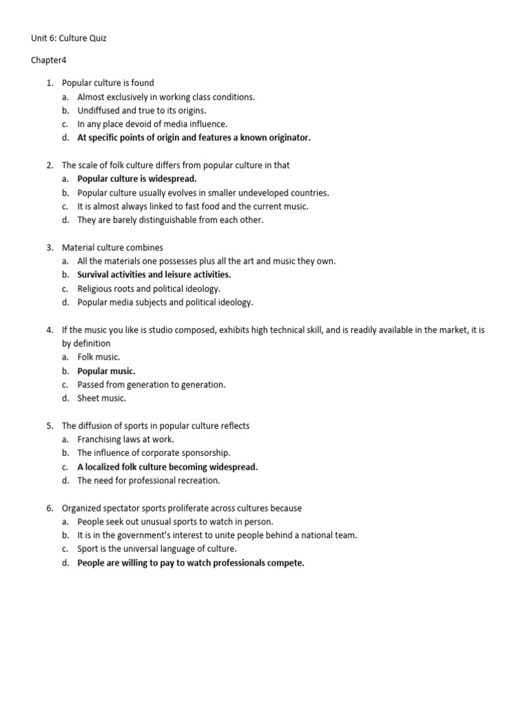 Culture Quiz: Folk vs. Popular Trends | PDF | Christian Denomination | Asia