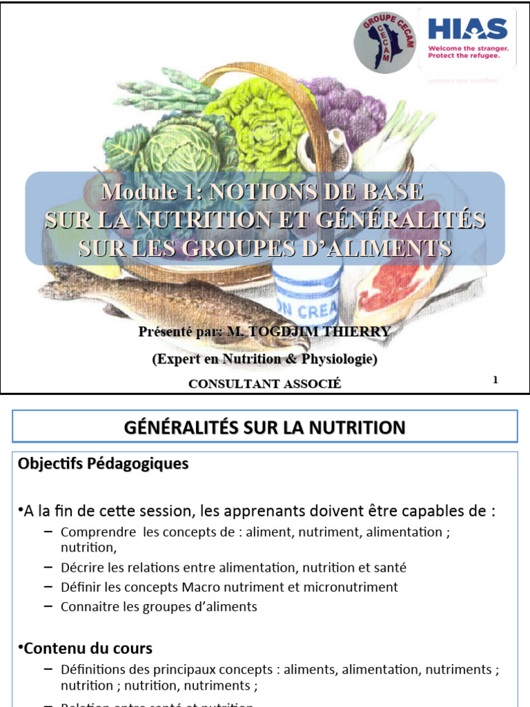 Module 1 Notions de Base Sur La Nutrition Et Generalites Sur Les ...