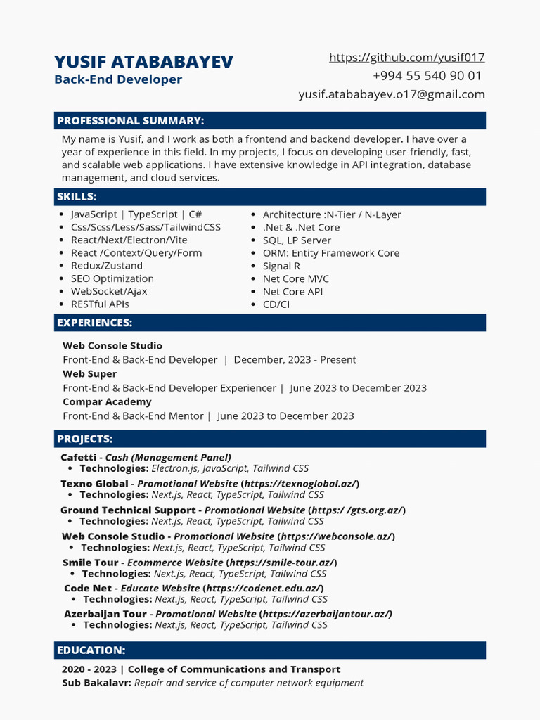 Yusif A Tab Abayev Back End | PDF