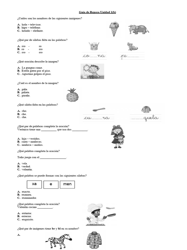 Guia Repaso Unidad 1 (B) Lenguaje Segundo | PDF