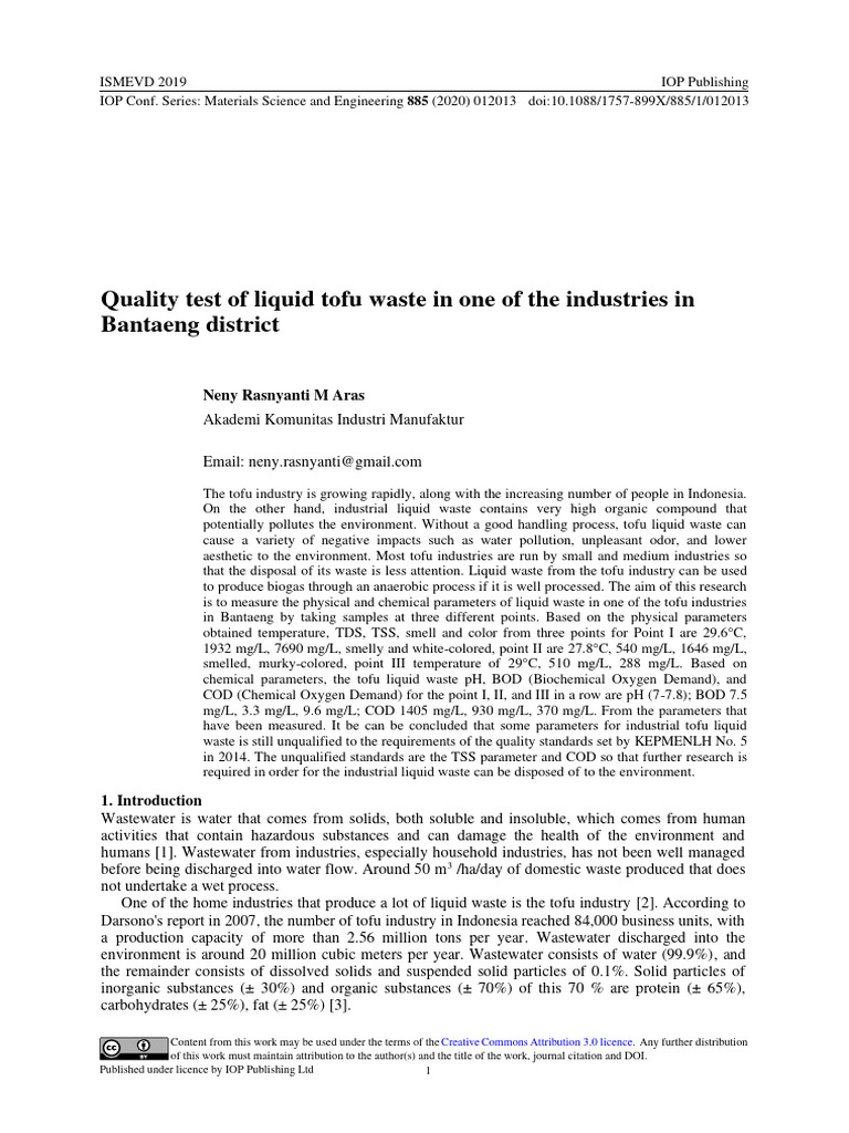 Quality Test of Liquid Tofu Wa | PDF | Water | Chemistry