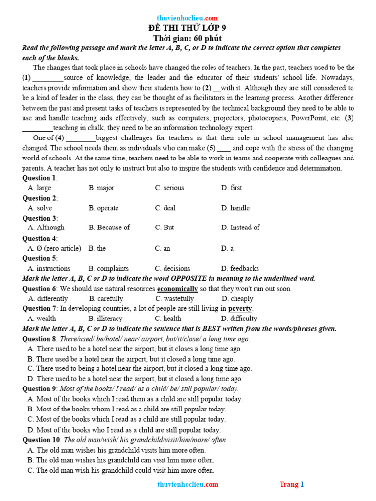 Grade 9 Exam Practice | PDF | Teachers | Travel Visa