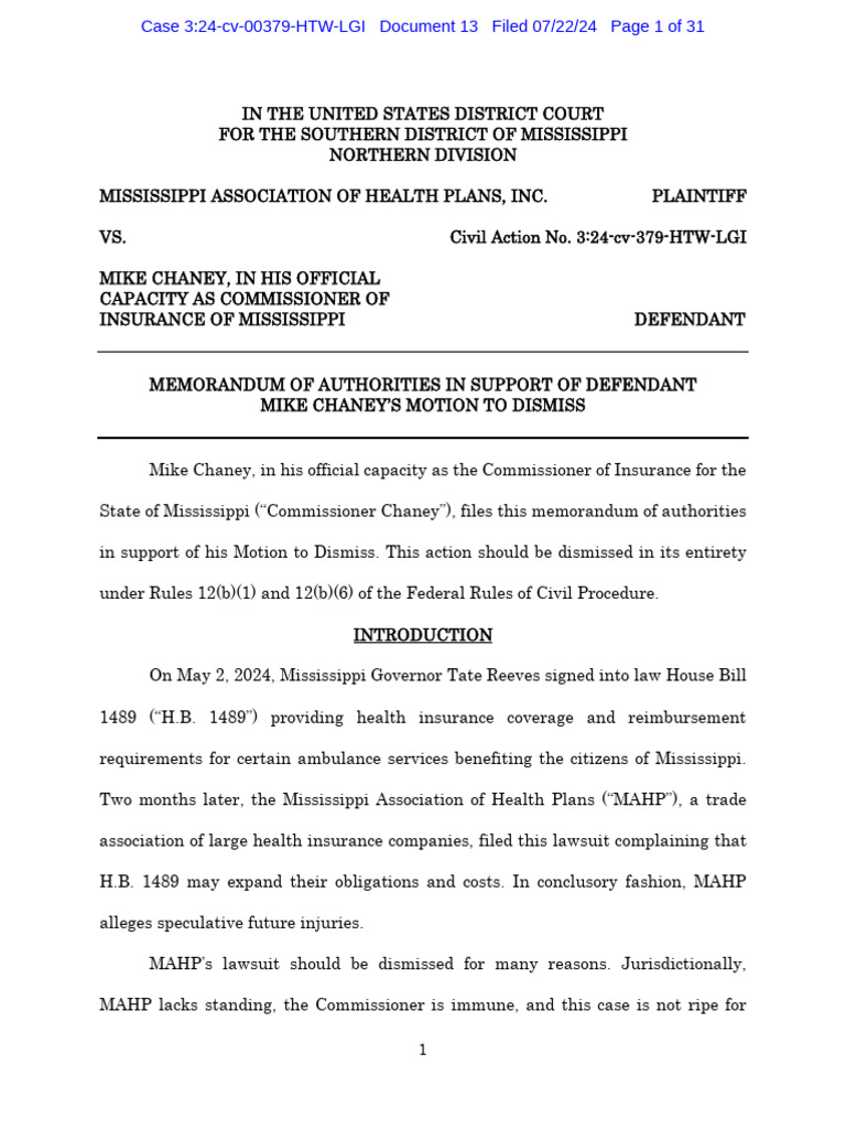 Motion To Dismiss | PDF | Standing (Law) | Ashcroft V. Iqbal