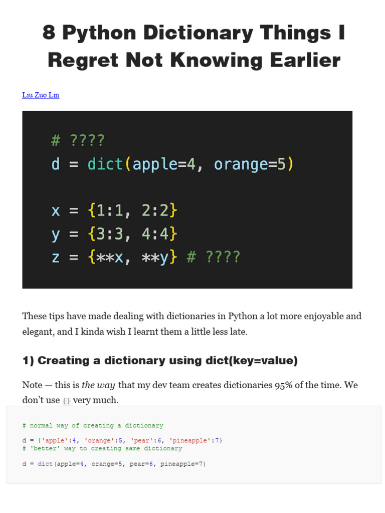 8 Python Dictionary Things I Regret Not Knowing Earlier | PDF | Object Oriented Programming ...